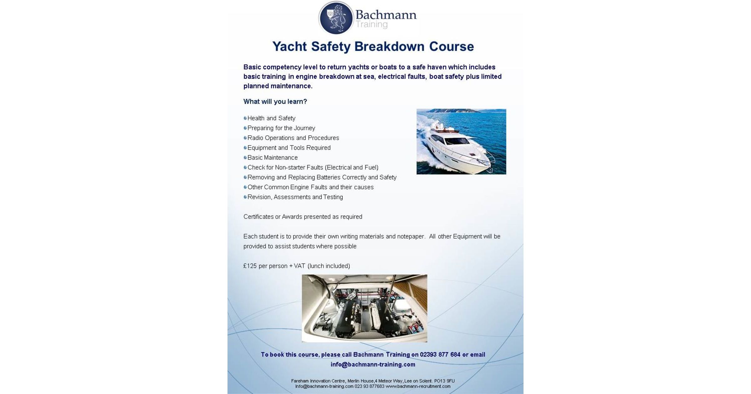 Bachmann Training Yacht Safety Breakdown Course now available