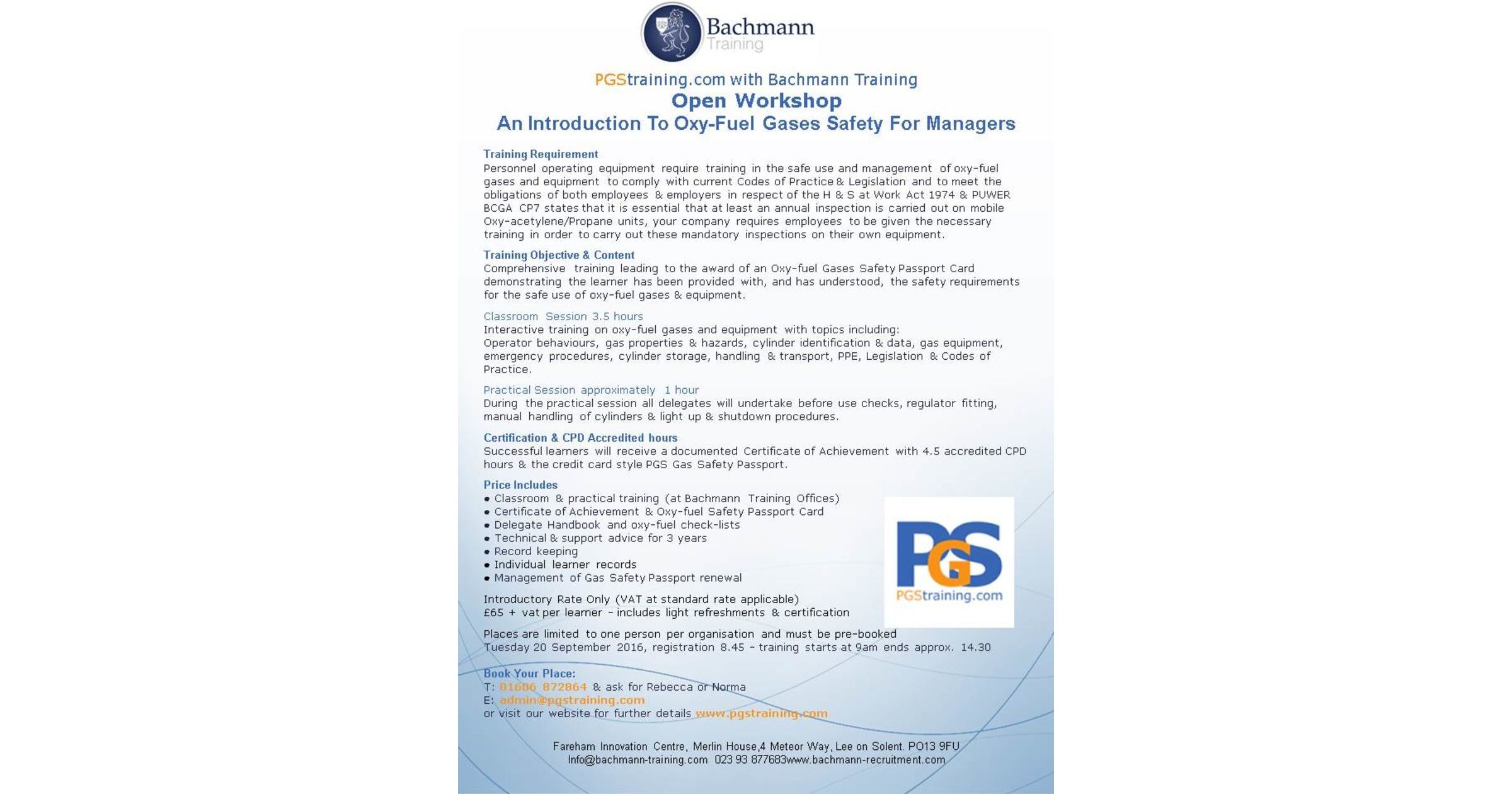 Bachmann Training deliver first Gas Safety Course